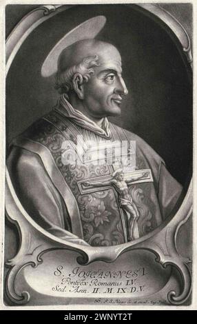 A 16th Century engraving of Pope John II (also known as Johannes II or ...