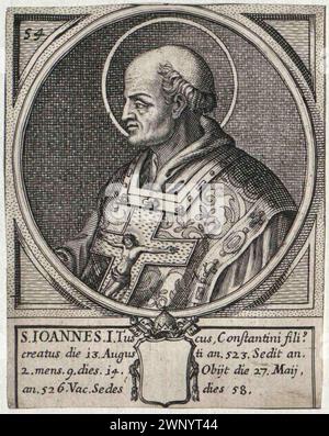 A 16th Century engraving of Pope John II (also known as Johannes II or Ioannes II )who was ...
