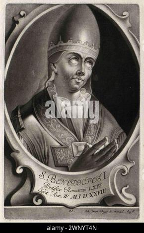 A 16th Century engraving of Pope Benedict I who was pontiff from AD575 ...