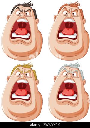 Four cartoon faces showing intense angry emotions Stock Vector Image ...
