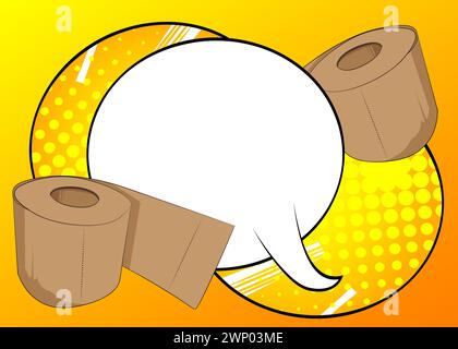 Cartoon Toilet Paper with blank speech bubble, comic book Bathroom ...