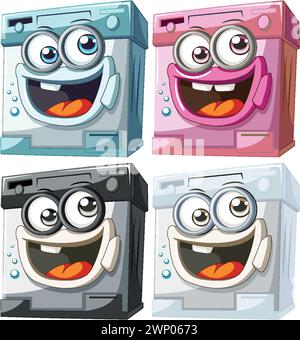 Colorful animated washing machines with cheerful faces Stock Vector ...