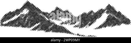 Black halftone mountain range. Grunge texture landscape terrain ...