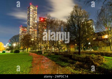 Manchester Deansgate towers photographed from Hulme Park Stock Photo ...