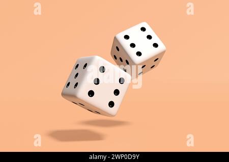 Casino Gambling Concept. Pink Game Dice Cubes in Flight on a pink ...