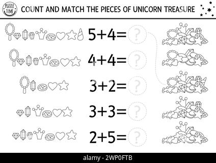 Mathematic game with cute unicorn treasures. Magic, fairytale math ...