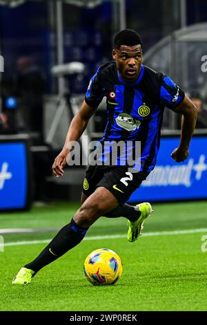Inter Milan's Denzel Dumfries controls the ball during a Serie A soccer ...