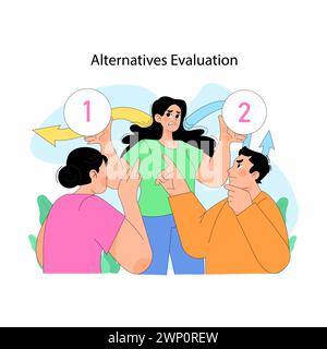 Alternatives evaluation concept. Group deliberates on options with ...