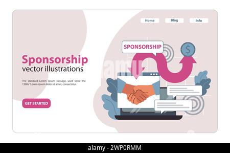 Online sponsorship agreement. Handshake on screen signifies ...