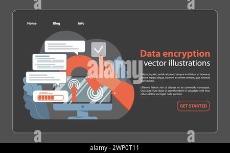 Data encryption concept. Hand activating a secure data transfer on a ...