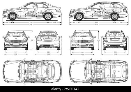 Mercedes Benz C Class Coupe 2010 car blueprint Stock Vector Image & Art ...