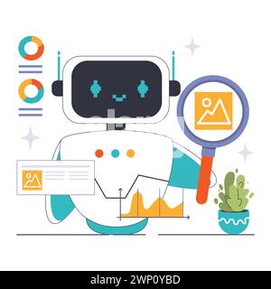 Convolutional Neural Network theme. Friendly robot analyzing image data, showcasing deep ...