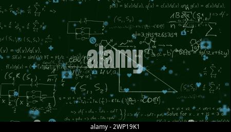 Image of icons over mathematical equations on black background Stock ...