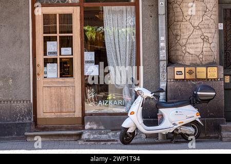 Riga, Latvia - 16 June, 2021: abstract urban background, street reflection in the window glass ...
