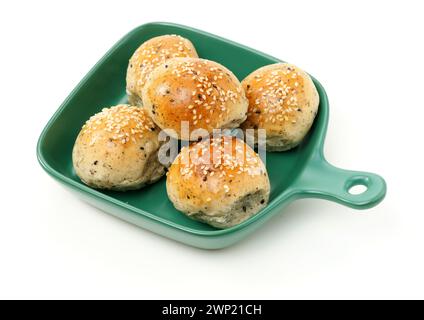small round breads with sesame on white background Stock Photo - Alamy