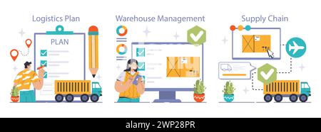 Supply chain management set. Efficient inventory, logistics ...
