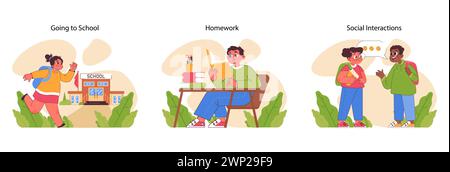 Child's daily routine set. Kids experiencing daily routine moments ...