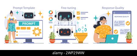 Prompt-engineers writing a command to a artificial neuron network. Artificial intelligence ...