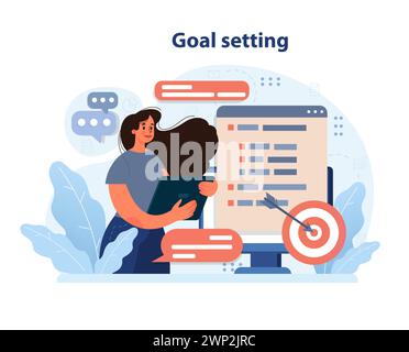 Goal setting visualization. Woman holding clipboard while reviewing ...