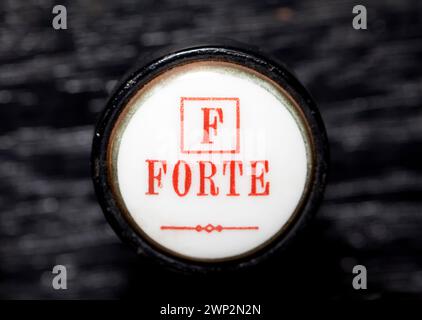 Stop knob of a pump organ labelled Vox humana Stock Photo - Alamy