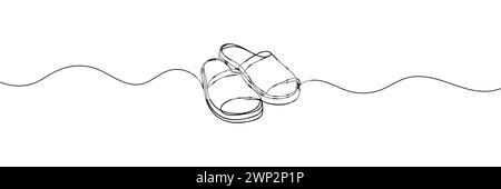 Continuous linear drawing of flip flops. Flip flops icon. Abstract background drawn with one ...