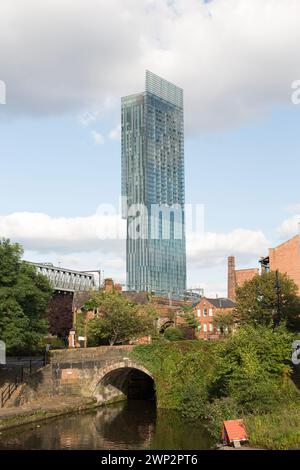 UK, Manchester, castlefields historic area and the modern Beetham tower ...