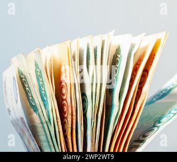 Currency Russian rubles - paper banknotes of Russian rubles. Money ...