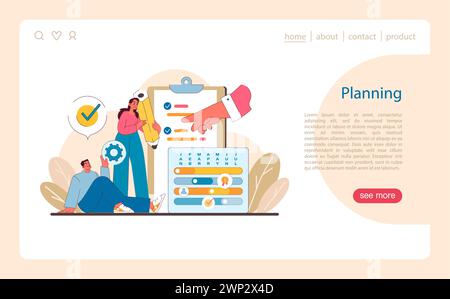 Planning phase in IT project management. Detailed depiction of strategic scheduling, task ...
