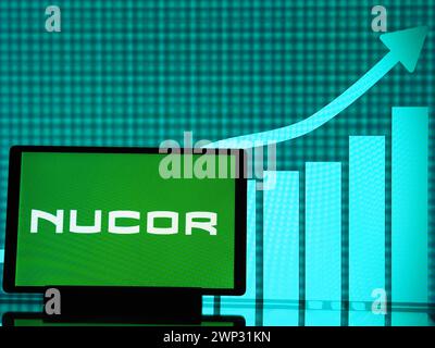 In this photo illustration, the Nucor Corporation logo seen displayed ...
