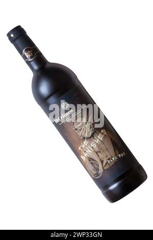 bottle of 19 Crimes The Banished dark red wine isolated on white ...