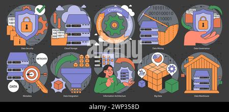 Data lifecycle dark or night web or landing. Professional tracing ...