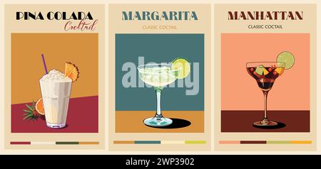 Cocktails retro poster prints vector art set Stock Vector Image & Art ...