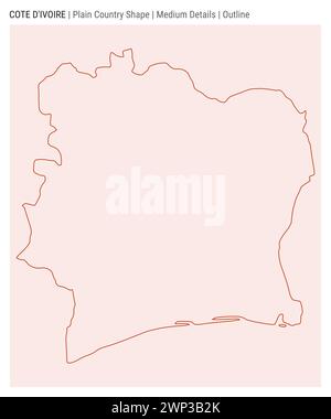 Ivory Coast plain country map. High details. Solid regions style. Shape ...