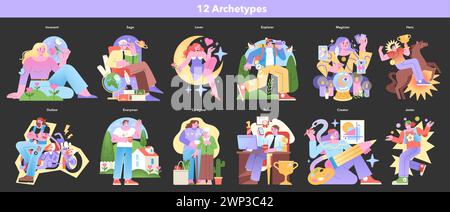 Personality Archetypes set. Illustrations of twelve character ...
