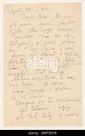 Letter from Tadeusz Makowski (1882-1932) to Maria Mickiewiczówna with a ...