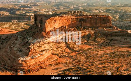 Aerial view of Merrimac Butte near Moab, Utah, USA. Buttes are isolated ...