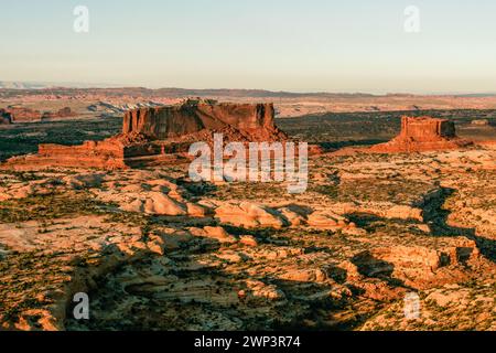Aerial view of the Merrimac and Monitor Buttes near Moab, Utah, USA ...