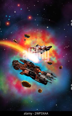 spaceship and astronaut floating near an alien planetary system, 3d rendering Stock Photo - Alamy