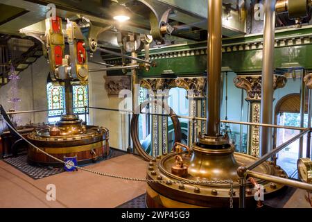 The tops of the steam pump cylinders at the Papplewick Pumping Station ...