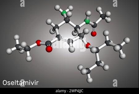 Oseltamivir antiviral drug molecule. Molecular model. 3D rendering ...