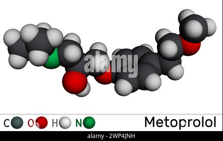 Metoprolol drug molecule. It is used in the treatment of hypertension ...