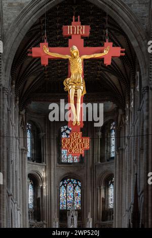 A statue of Jesus on the cross hanging from the ceiling of St. Mary's ...