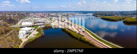 View of a bridge spanning the Mississippi River in Dubuque, Iowa, USA ...