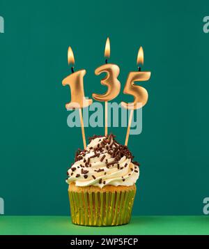 Birthday candle number 135 - Birthday celebration on yellow background ...