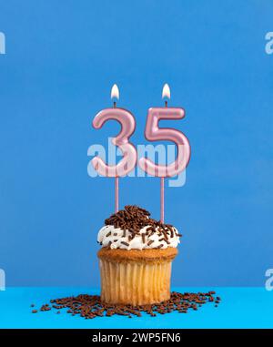 Blue number 35 candle - Birthday card on a white background Stock Photo ...