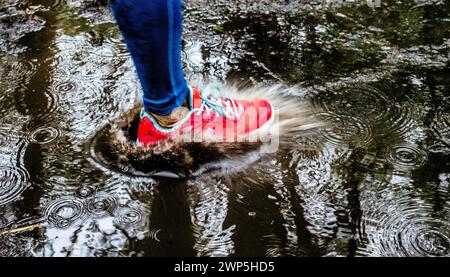 Female athlete running through puddle Stock Photo - Alamy