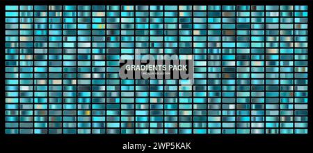 Blue, azure glossy gradient, metal foil texture. Color swatch set ...