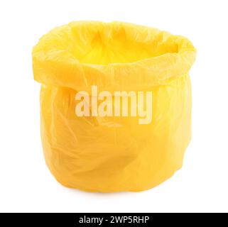 Yellow plastic garbage bag isolated on white Stock Photo - Alamy