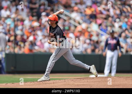 Detroit Tigers starting pitcher Reese Olson throws to the plate during ...