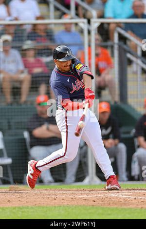 Atlanta Braves' Nacho Alvarez Jr. celebrates in the dugout after ...